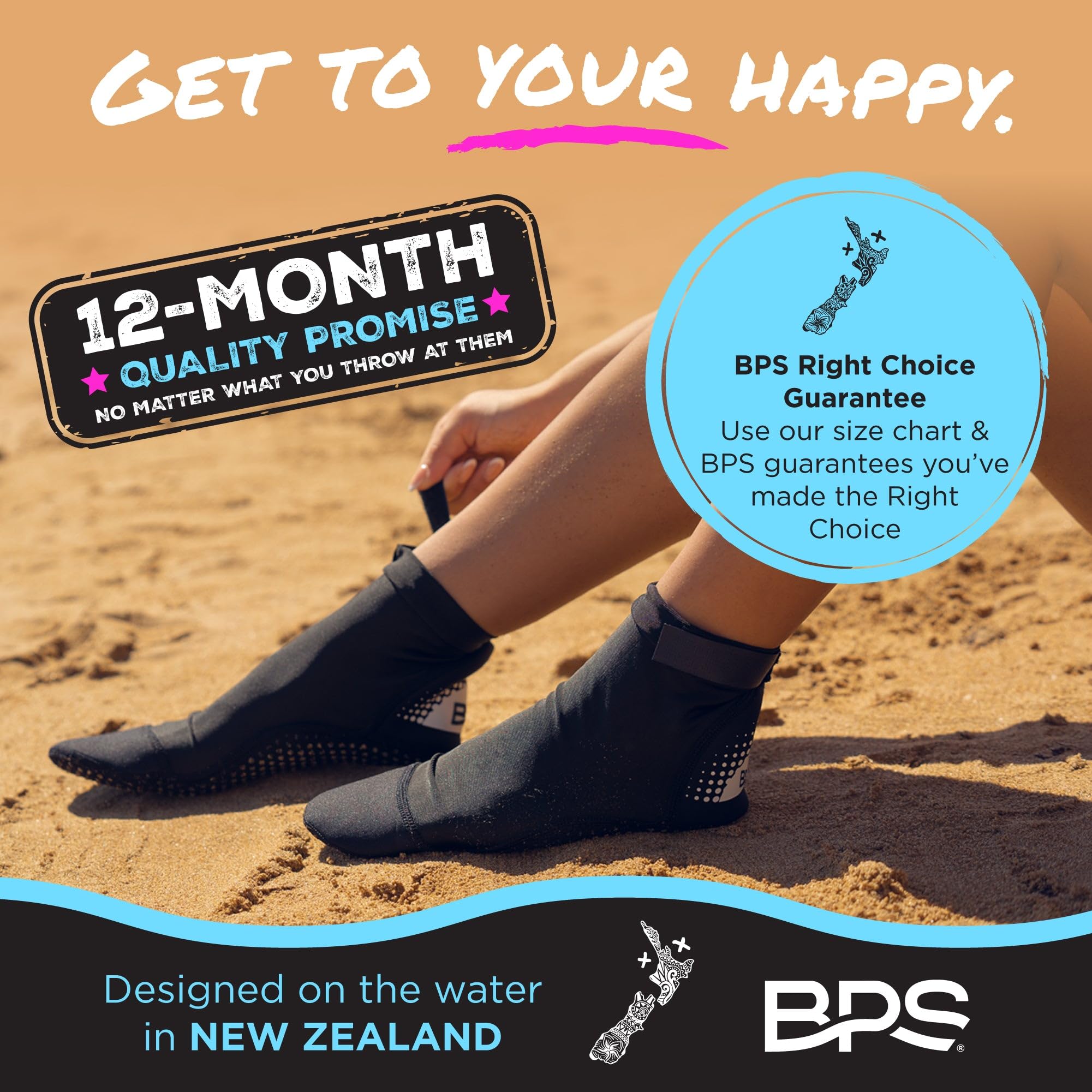 BPS 'Second Skin' Aqua Socks with Grip - Quick-Dry and Anti-Slip Socks - Barefoot Shoes for Beach Sports and Activities - Low Cut Socks (Ebony Black, Medium)