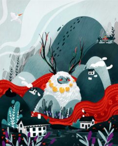 8x10 scandinavian art print fantasy yeti print miyazaki anime design whimsical folk travel forest nature wildlife illustrated animal print nordic art print studio ghibli design kids bedroom home decor