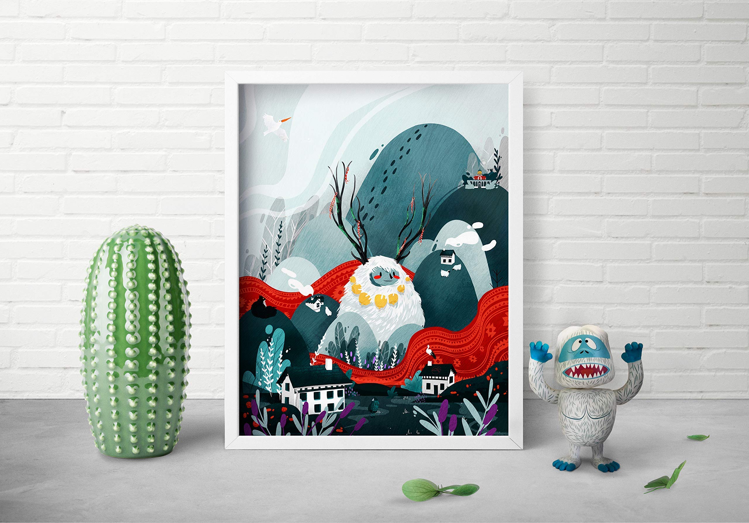 8x10 Scandinavian Art Print Fantasy Yeti Print Miyazaki Anime Design Whimsical Folk Travel Forest Nature Wildlife Illustrated Animal Print Nordic Art Print Studio Ghibli Design Kids Bedroom Home Decor