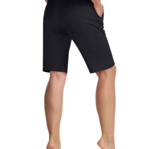 ChinFun Women's Yoga Bermuda Shorts Athletic Lounge Cotton Sweat Shorts 10" Long Shorts Workout Running Shorts Black L