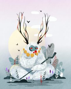 8x10 fantasy nordic art print bulgaria fantasy folk wall design yeti meditation studio ghibli animal cute nature travel illustration scandinavian art whimsical animal sunrise monster art nursery decor