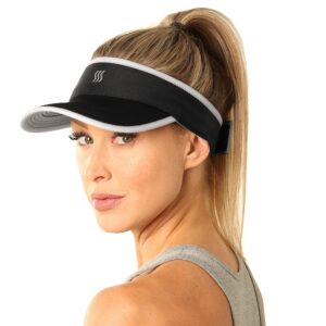 saaka super absorbent visor for women. premium packaging. running, tennis, golf & all sports. lightweight & adjustable. black