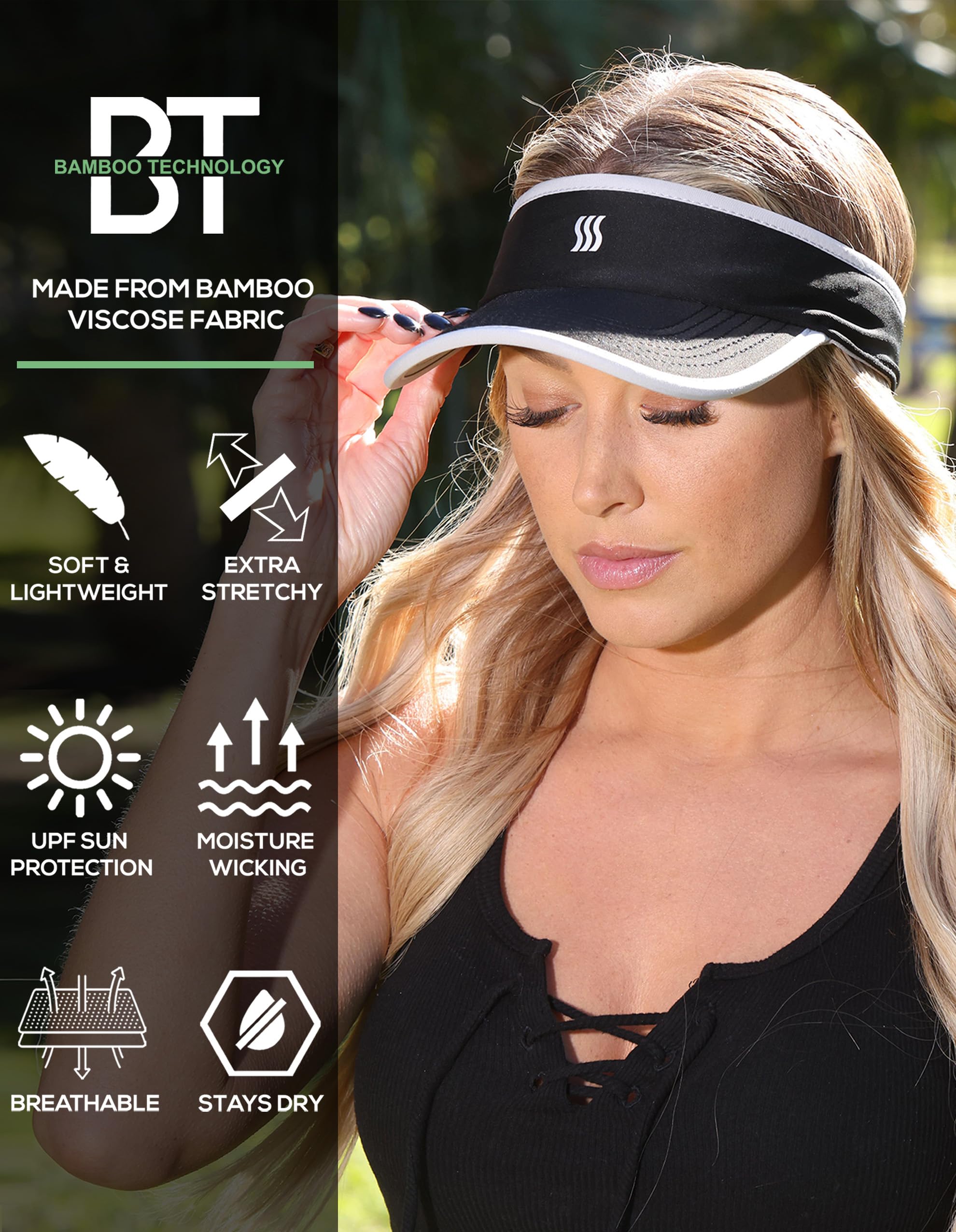 SAAKA Super Absorbent Visor for Women. Premium Packaging. Running, Tennis, Golf & All Sports. Lightweight & Adjustable. Black