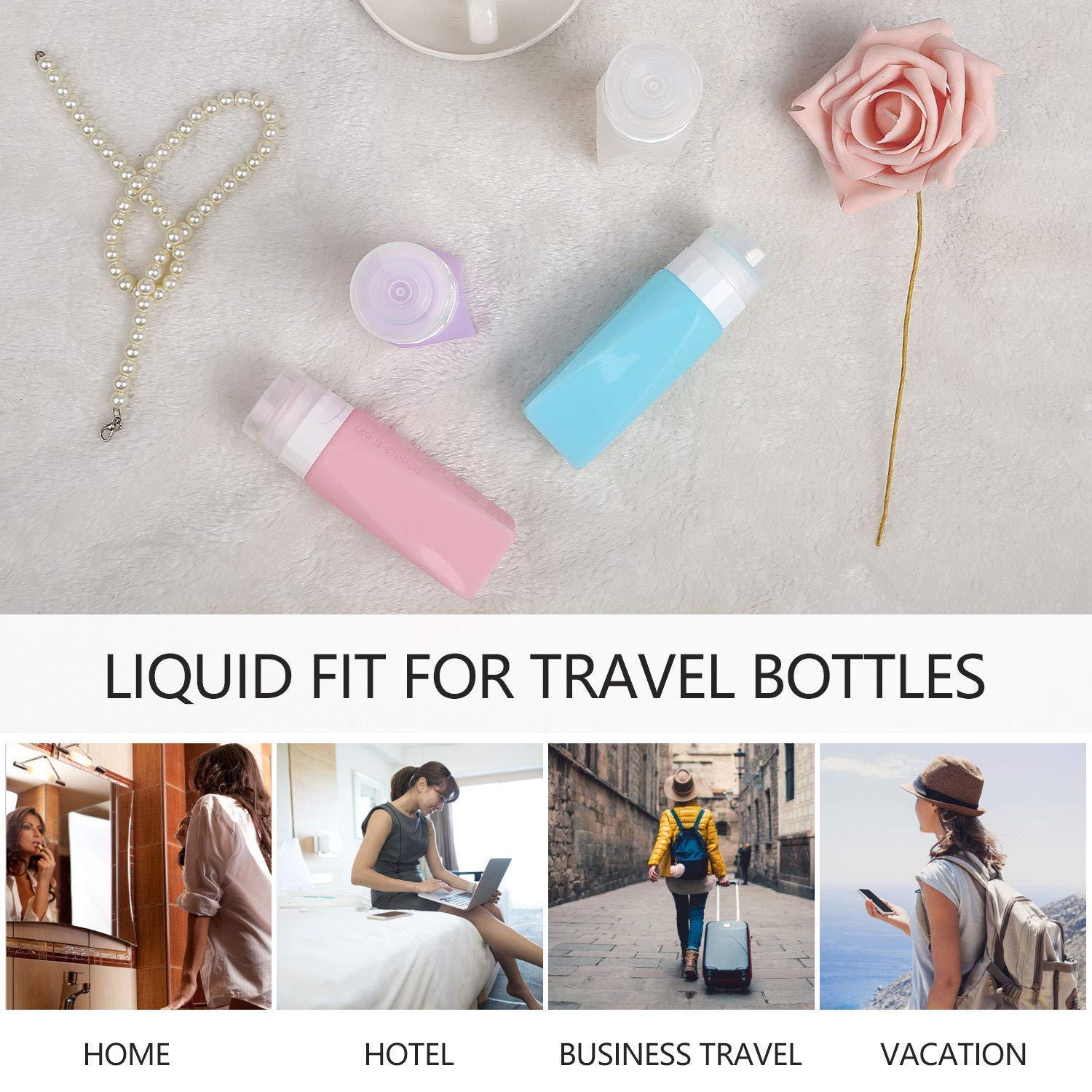 Travel Bottles Leak Proof,3 oz TSA Approved Silicone Squeezable, Refillable Containers Set for Toiletries Shampoo Conditioner Lotion