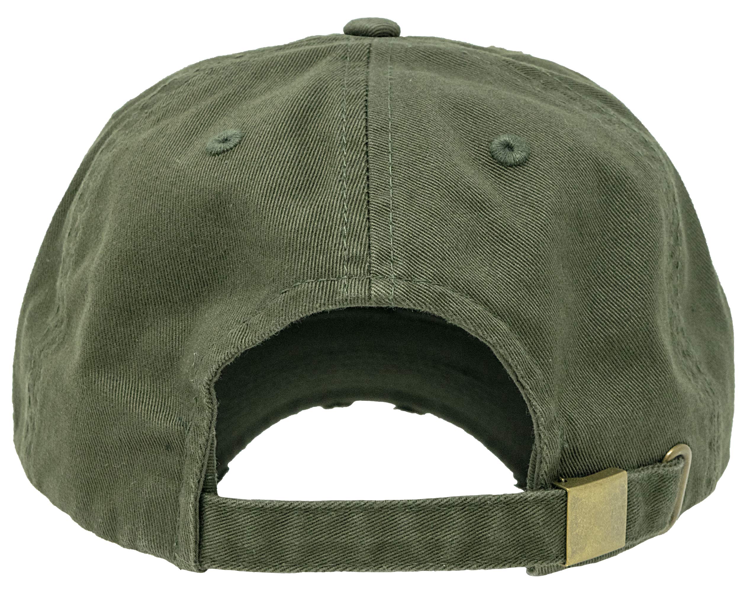 Funky Junque Distressed Baseball Cap Vintage Dad Hat - American Flag (Olive)