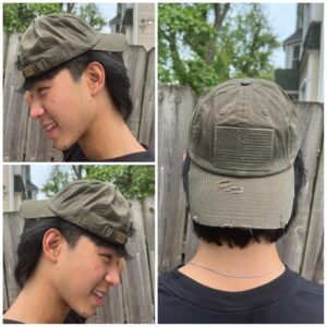 Funky Junque Distressed Baseball Cap Vintage Dad Hat - American Flag (Olive)