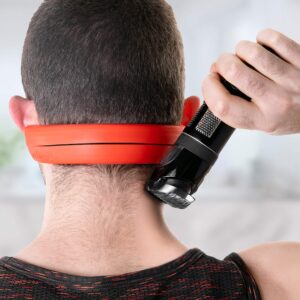 NEKMATE Neckline Shaving Template and Hair Trimming Guide | Barber Style DIY Hands-Free Cut, Trim, and Shave Use for Straight Lines | Non-Slip, Skin Safe Silicone Red