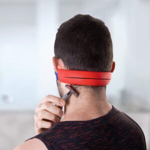 NEKMATE Neckline Shaving Template and Hair Trimming Guide | Barber Style DIY Hands-Free Cut, Trim, and Shave Use for Straight Lines | Non-Slip, Skin Safe Silicone Red