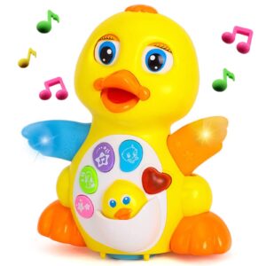 yiosion musical flapping yellow duck interactive action educational learning walking light up dancing toy for 1 year old baby toddler infant