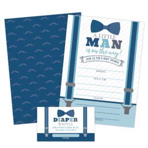 your main event prints boy baby shower invitations, 20 including envelopes & diaper raffle cards, little man, sprinkle