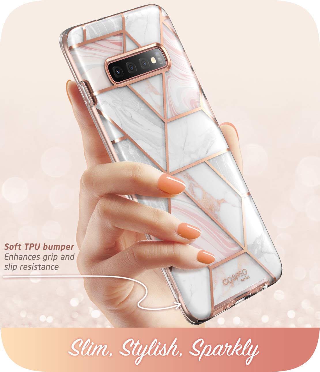 i-Blason Cosmo Designed for Galaxy S10 Case Stylish Glitter Protective Bumper Case Without Built-in Screen Protector for Galaxy S10 2019 Release (Marble)