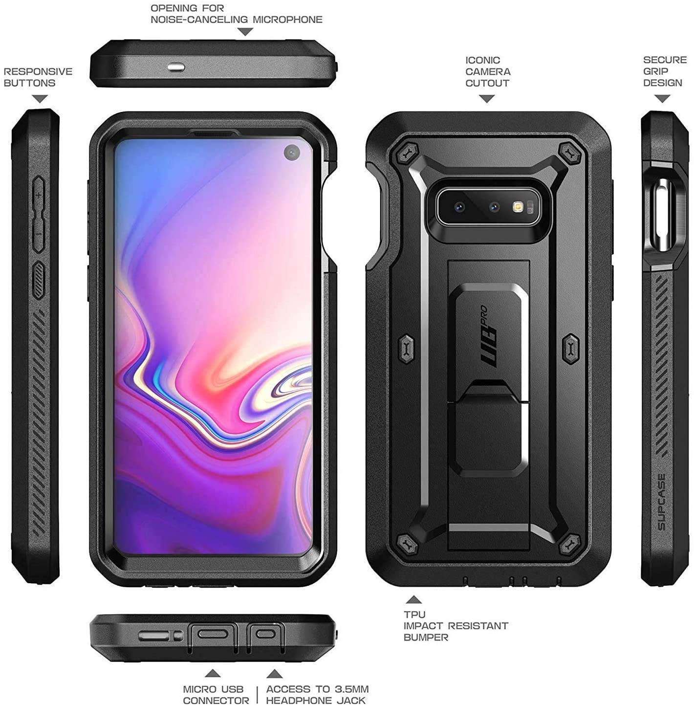 SUPCASE Unicorn Beetle Pro Series Designed for Samsung Galaxy S10e Case (2019 Release) Full-Body Dual Layer Rugged With Holster & Kickstand With Built-in Screen Protector (Black)