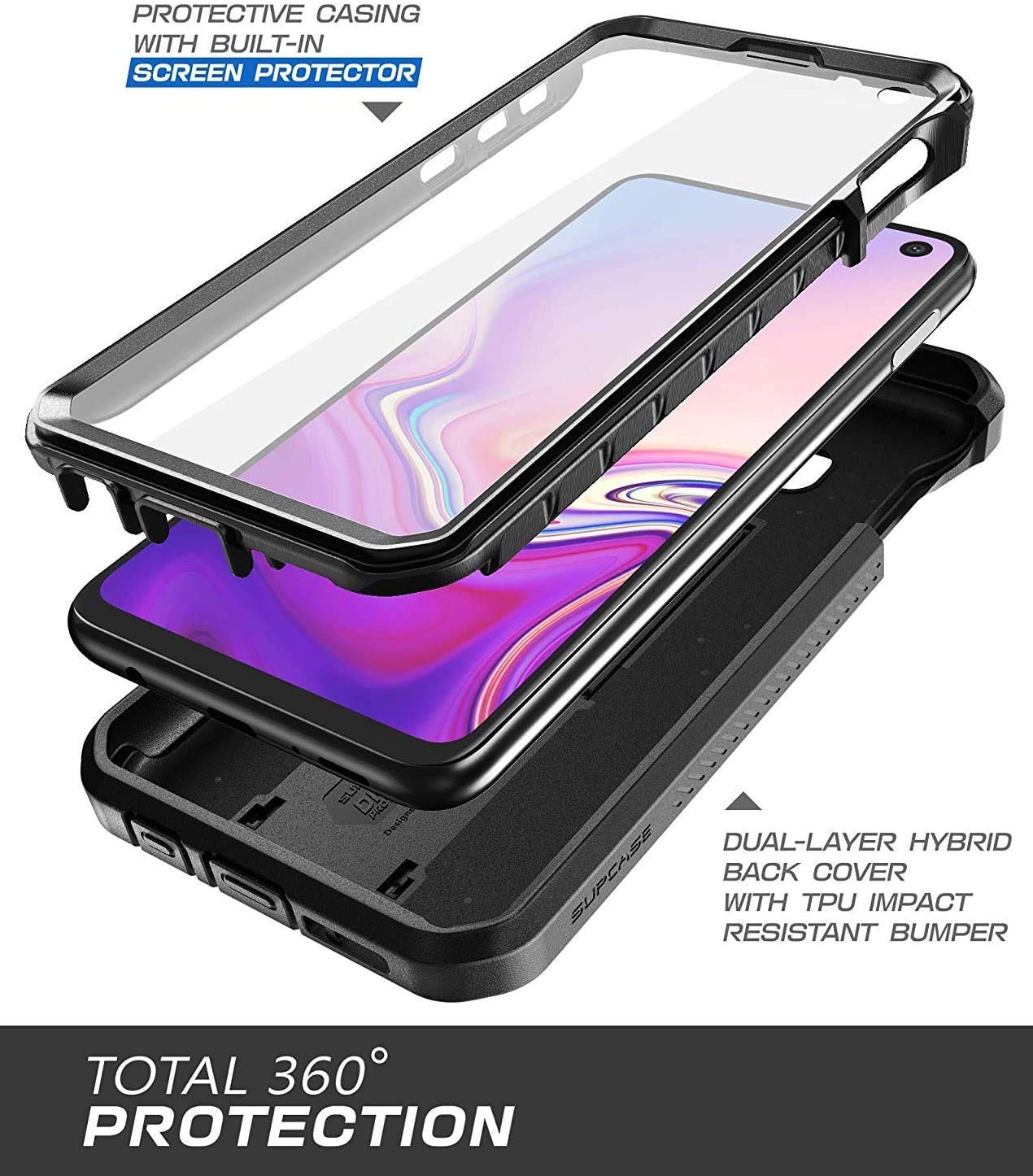 SUPCASE Unicorn Beetle Pro Series Designed for Samsung Galaxy S10e Case (2019 Release) Full-Body Dual Layer Rugged With Holster & Kickstand With Built-in Screen Protector (Black)