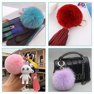 SIQUK 24 Pieces Faux Fox Fur Pom Pom Balls DIY Faux Fox Fur Fluffy Pom Pom with Elastic Loop for Hats Keychains Scarves Gloves Bags Accessories(12 Bright Colors, 2 Pcs Each Color)