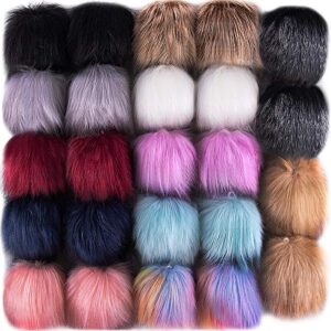 siquk 24 pieces faux fox fur pom pom balls diy faux fox fur fluffy pom pom with elastic loop for hats keychains scarves gloves bags accessories(12 bright colors, 2 pcs each color)