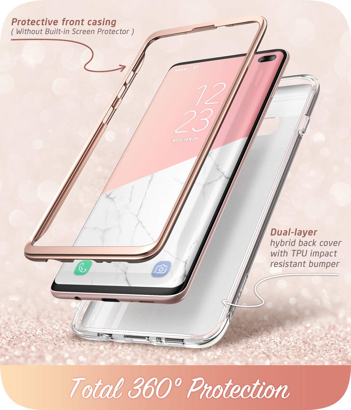 i-Blason Cosmo Series Case for Samsung Galaxy S10+ Plus, Stylish Glitter Protective Bumper Case Without Built-in Screen Protector (Marble)