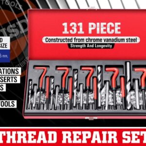 Metric Helicoil Thread Repair Kit: 131-Piece Heli Coil HSS Drills Inserts Taps & Tools M5 M6 M8 M10 M12 Automotive Engine Spark Plug Cylinder Insertion Rethreading Tools Universal Rethread Restorer