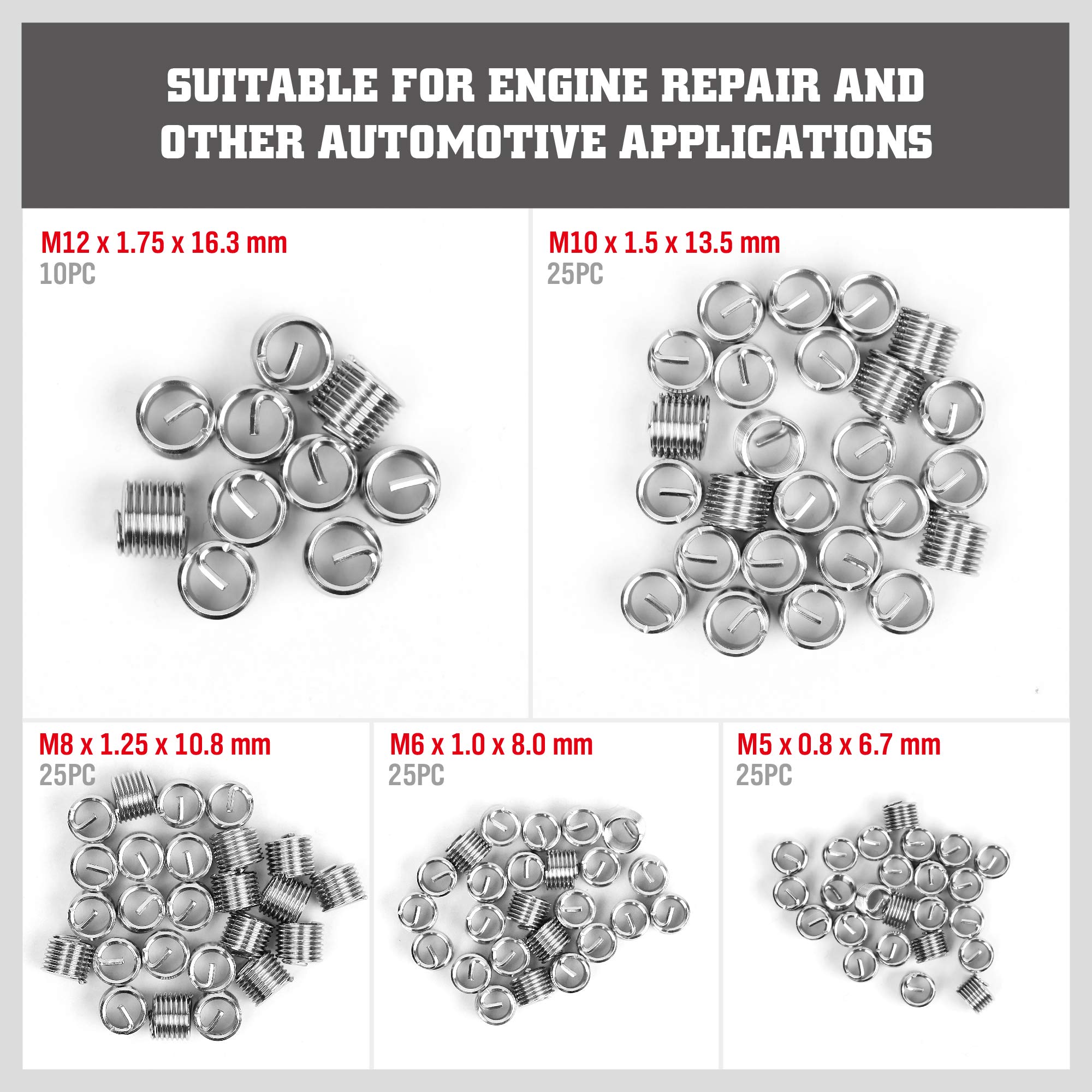 Metric Helicoil Thread Repair Kit: 131-Piece Heli Coil HSS Drills Inserts Taps & Tools M5 M6 M8 M10 M12 Automotive Engine Spark Plug Cylinder Insertion Rethreading Tools Universal Rethread Restorer