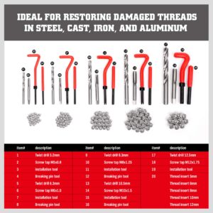 Metric Helicoil Thread Repair Kit: 131-Piece Heli Coil HSS Drills Inserts Taps & Tools M5 M6 M8 M10 M12 Automotive Engine Spark Plug Cylinder Insertion Rethreading Tools Universal Rethread Restorer