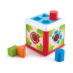 hape shape sorting box | cute animal wooden shape sorter box, educational shape color recognition toy for kids