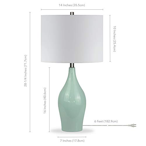 Bella 28.25" Tall Porcelain Table Lamp with Fabric Shade in Teal Porcelain/White