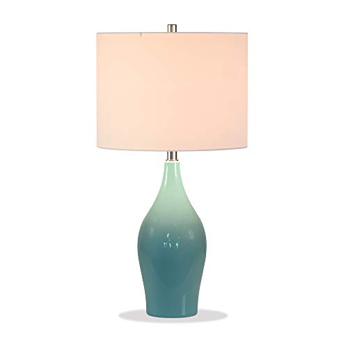 Bella 28.25" Tall Porcelain Table Lamp with Fabric Shade in Teal Porcelain/White