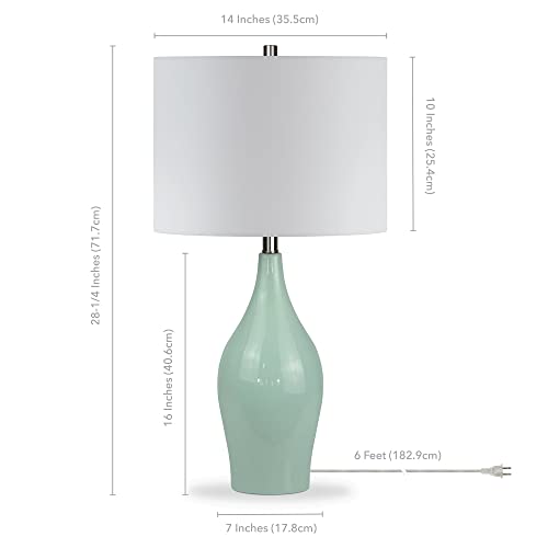 Bella 28.25" Tall Porcelain Table Lamp with Fabric Shade in Teal Porcelain/White