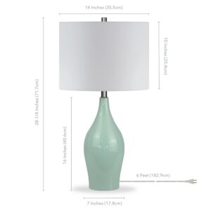 Bella 28.25" Tall Porcelain Table Lamp with Fabric Shade in Teal Porcelain/White