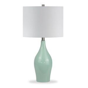 Bella 28.25" Tall Porcelain Table Lamp with Fabric Shade in Teal Porcelain/White