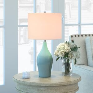 Bella 28.25" Tall Porcelain Table Lamp with Fabric Shade in Teal Porcelain/White