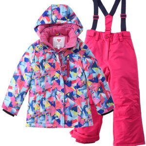 M2C Girls Thicken Warm Hooded Color Block Ski Snowsuit Jacket & Pants Pink 6/7