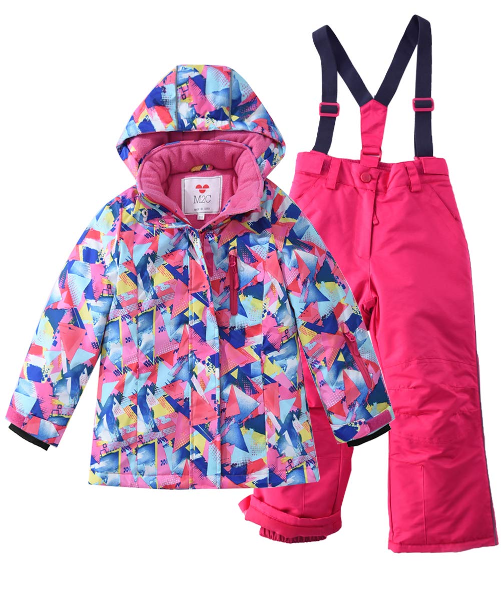 M2C Girls Thicken Warm Hooded Color Block Ski Snowsuit Jacket & Pants Pink 6/7