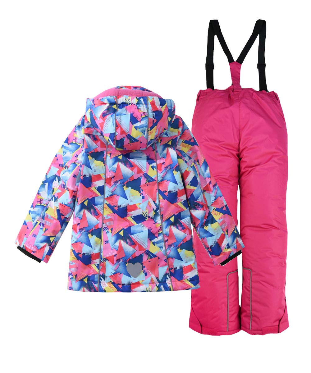 M2C Girls Thicken Warm Hooded Color Block Ski Snowsuit Jacket & Pants Pink 6/7