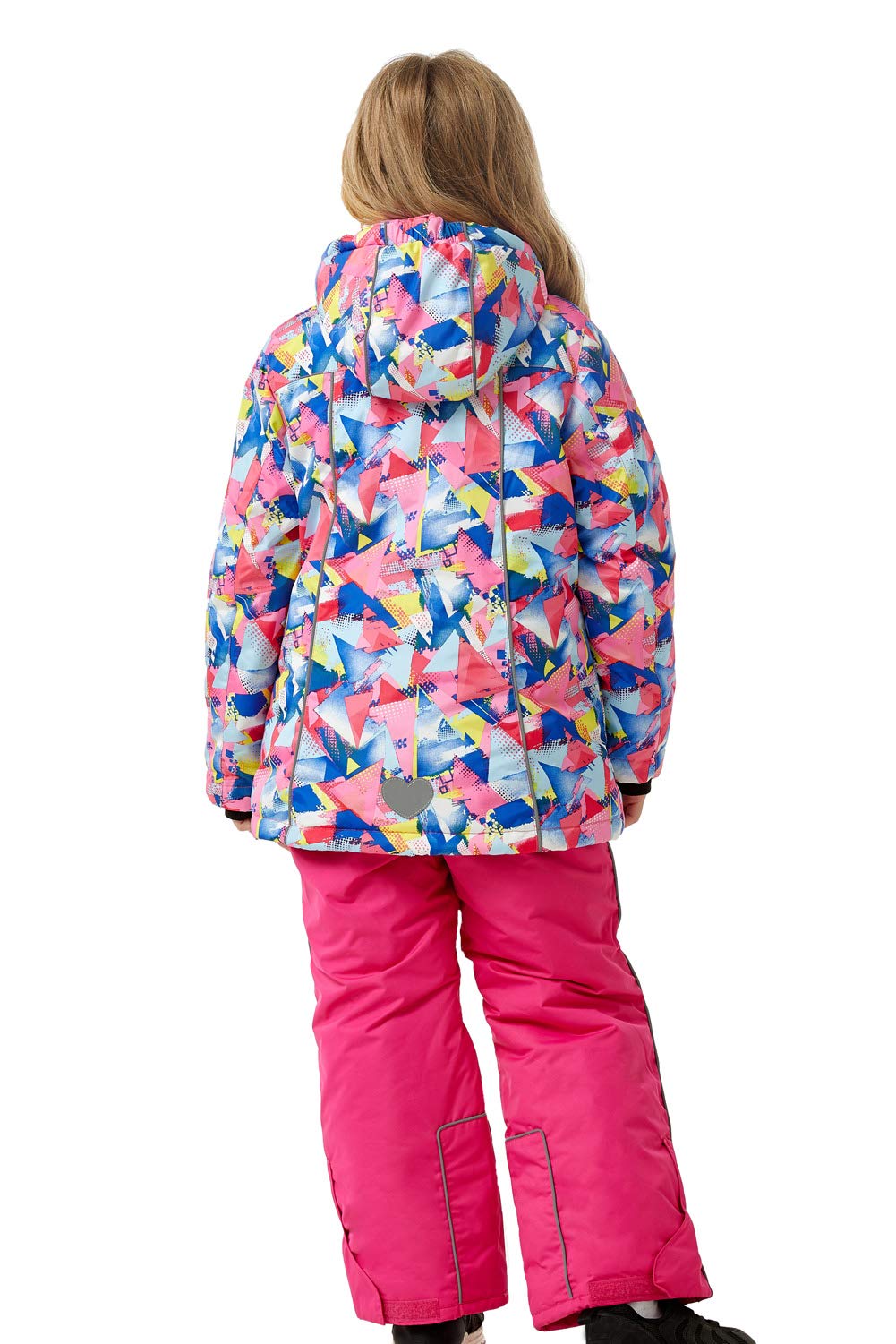 M2C Girls Thicken Warm Hooded Color Block Ski Snowsuit Jacket & Pants Pink 7/8