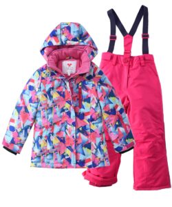 m2c girls thicken warm hooded color block ski snowsuit jacket & pants pink 7/8