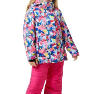 M2C Girls Thicken Warm Hooded Color Block Ski Snowsuit Jacket & Pants Pink 7/8