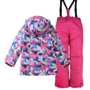 M2C Girls Thicken Warm Hooded Color Block Ski Snowsuit Jacket & Pants Pink 7/8