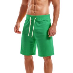 AMY COULEE Men's Knit Terry Shorts Loose Fit Cotton Sports Shorts (S, Sea Green)