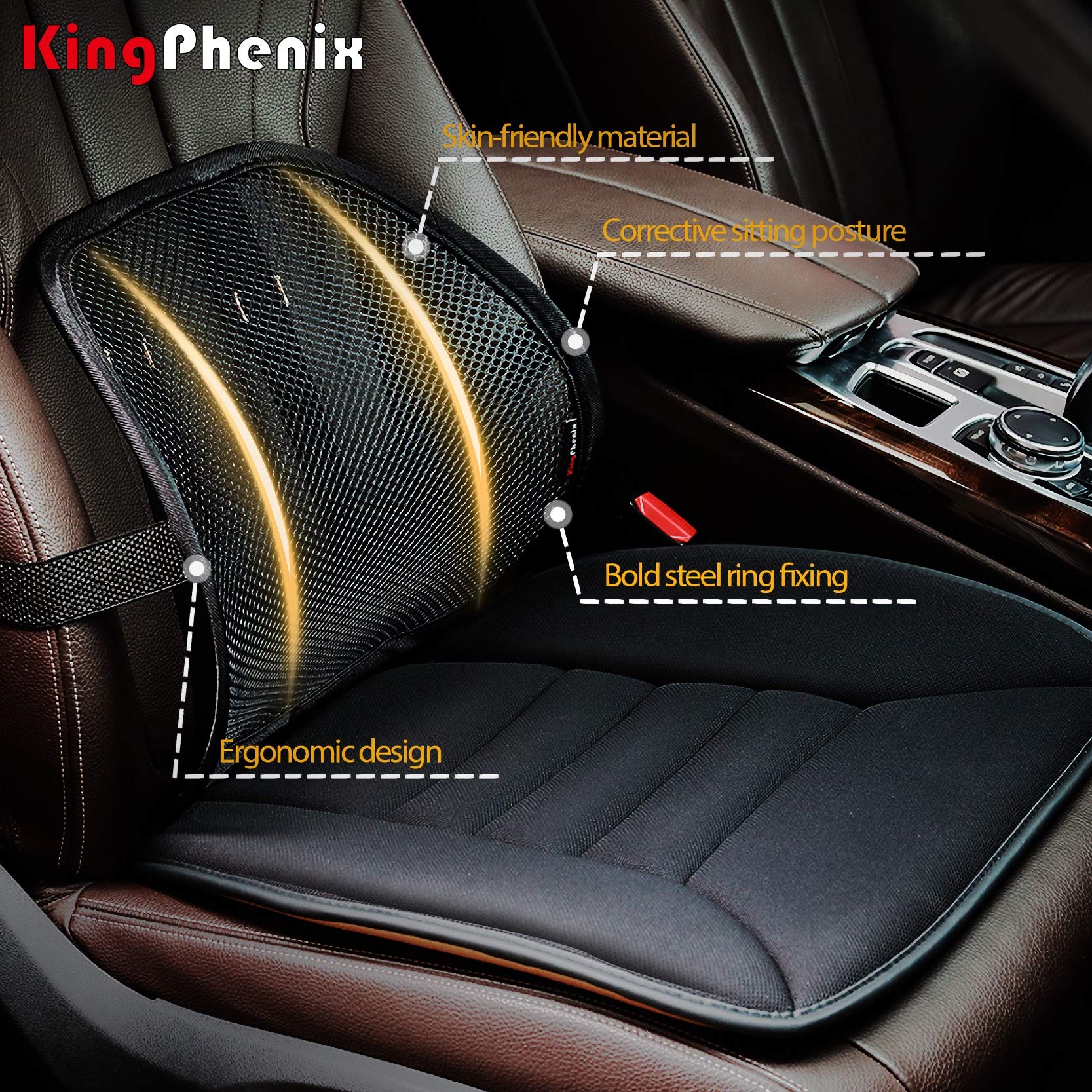 kingphenix Lumbar Support (2 Pack) with Breathable Mesh, Suit for Car, Office Chair