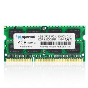 4gb ddr3 / ddr3l 1600mhz sodimm ram, royemai pc3l-12800 2rx8 1.35v 1.5v cl11 204-pin notebook laptop ram memory module