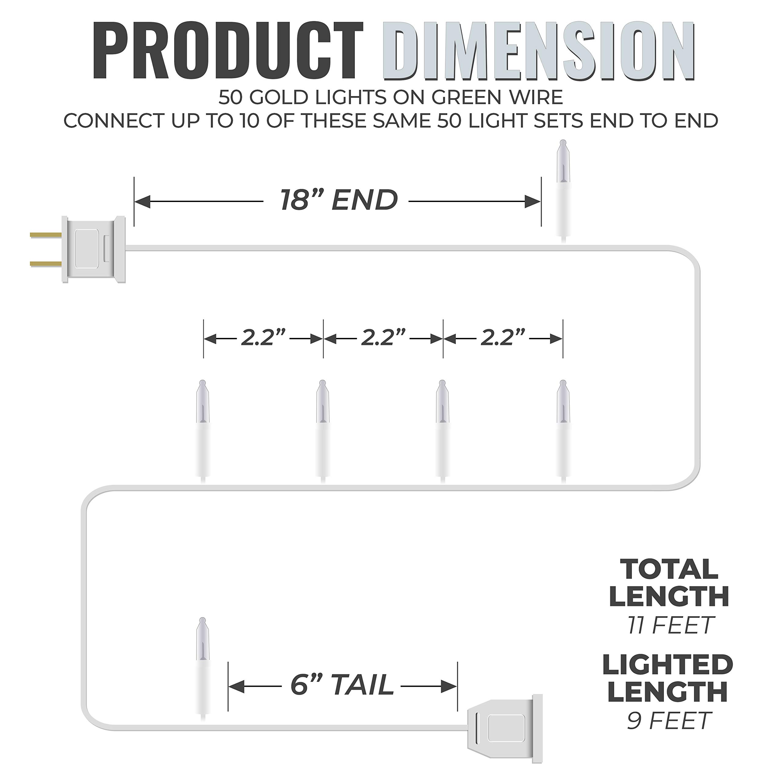 612 Vermont 50 Clear Christmas Lights on White Wire, UL Approved for Indoor/Outdoor Use, 9 Foot of Lighted Length, 11 Foot of Total Length