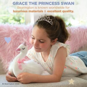 Bearington Grace Princess Swan Plush Stuffed Animal with Crown, 8 inches