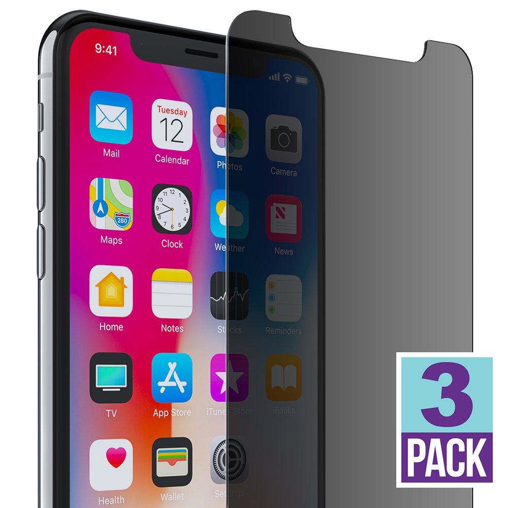 FlexGear Privacy Screen Protector for iPhone X Xs [New Generation] Tempered Glass (3-Pack)