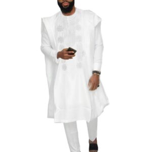 hd african apparel agbada clothing embroidery dashiki shirts and pants african men outfits 3 pieces, white l