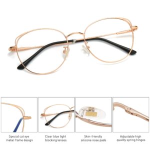 SOJOS Cat Eye Blue Light Blocking Glasses Hipster Metal Frame Women Eyeglasses She Young with Rose Gold Frame/Anti-Blue Light Lens