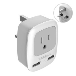 tessan uk ireland hong kong power adapter, international travel plug with 2 usb, type g converter outlet adaptor charger for usa to british england scotland irish qatar london