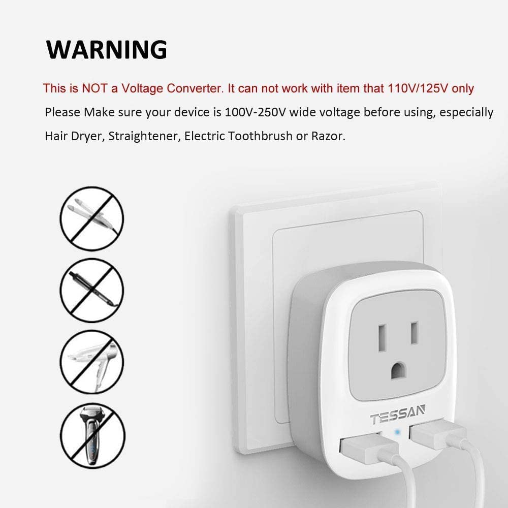 TESSAN UK Ireland Hong Kong Power Adapter, International Travel Plug with 2 USB, Type G Converter Outlet Adaptor Charger for USA to British England Scotland Irish Qatar London