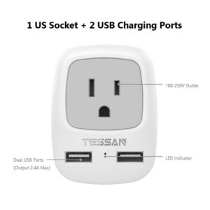 TESSAN UK Ireland Hong Kong Power Adapter, International Travel Plug with 2 USB, Type G Converter Outlet Adaptor Charger for USA to British England Scotland Irish Qatar London