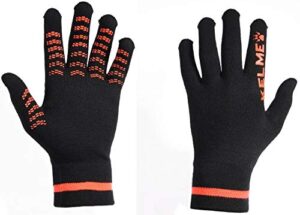 kelme winter gloves unisex for kids and adults - thermal warm knit touch screen fingers anti slip - running glove mittens (black/orange, large (adult))