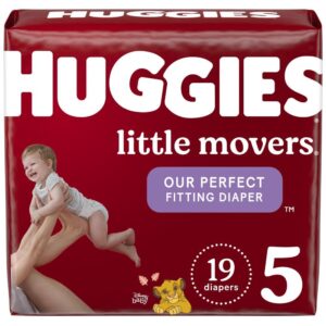 baby diapers size 5 (27+ lbs), 19 ct, huggies little movers